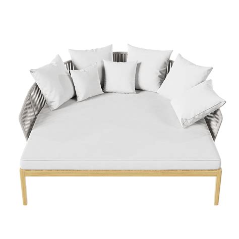 Modern Rattan And Metal Outdoor Patio Daybed White And Gray With Cushion