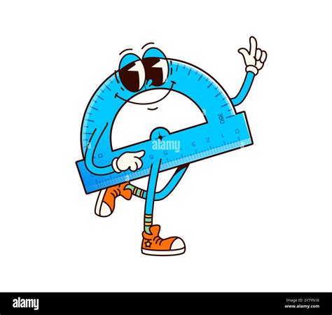 Groovy School Protractor Character Measuring Item For Learning Geometry Or Math Isolated