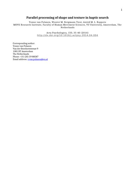 pdf parallel processing of shape and texture in haptic search