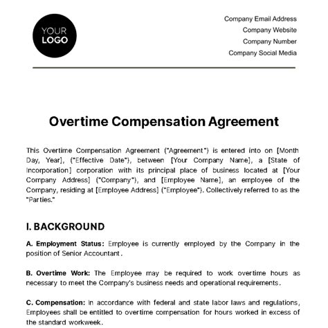 Free Overtime Compensation Agreement Hr Template To Edit Online