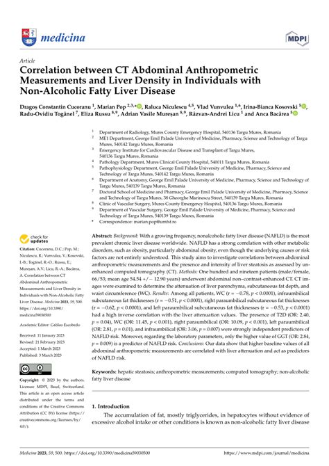 Pdf Correlation Between Ct Abdominal Anthropometric Measurements And Liver Density In
