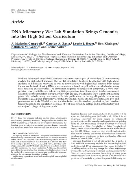pdf dna microarray wet lab simulation brings genomics into the high