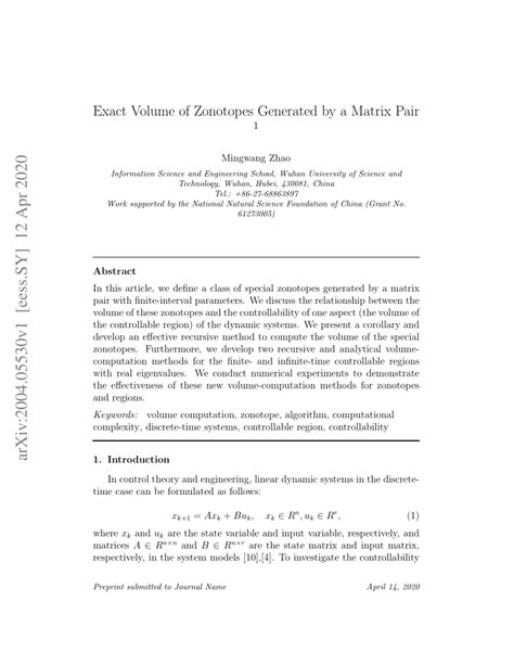 Pdf Exact Volume Of Zonotopes Generated By A Matrix Pair