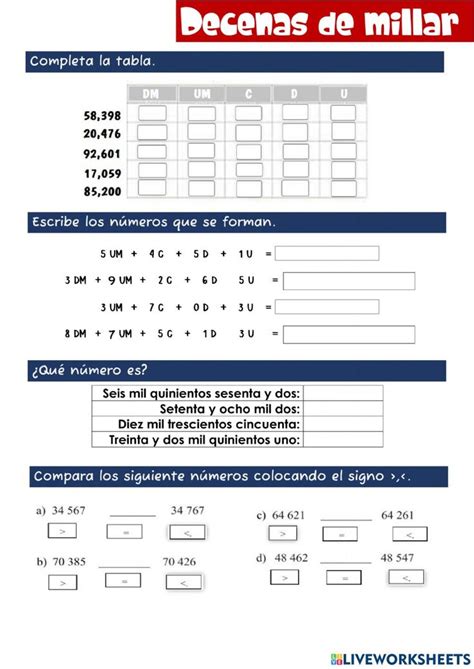 Decenas De Millar Activity Ejercicios De Calculo Decenas De Millar