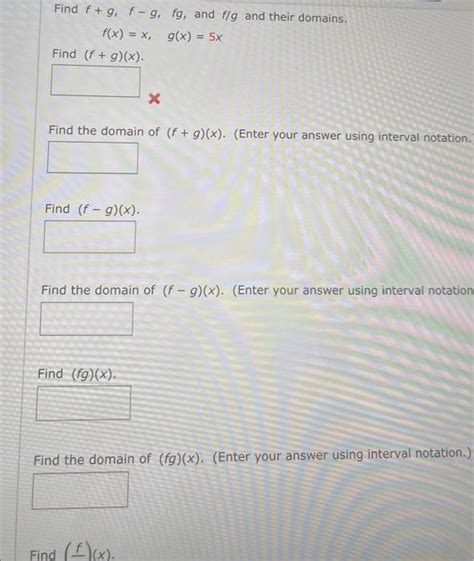 Solved Find F G F−g Fg And F G And Their Domains