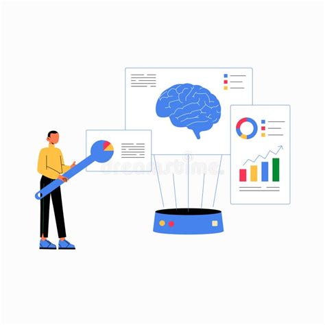 Brain Data Analysis With Male Specialist In Flat Vector Illustration