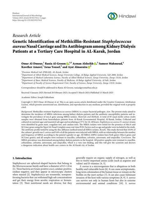 Pdf Genetic Identification Of Methicillin Resistant Staphylococcus Aureus Nasal Carriage And