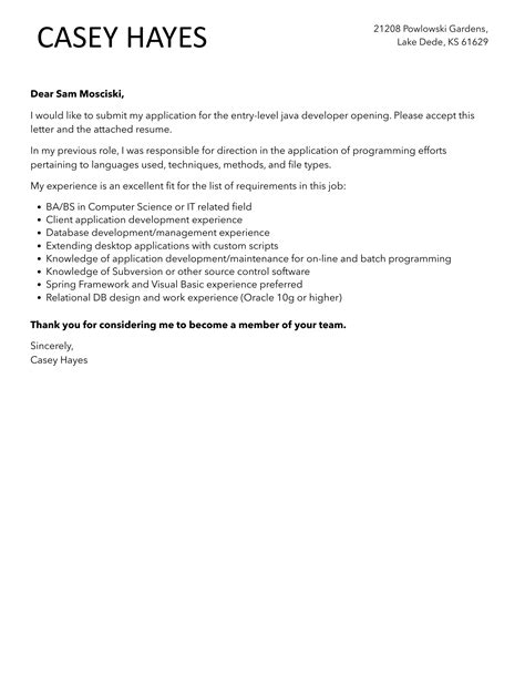 Entry Level Java Developer Cover Letter Velvet Jobs