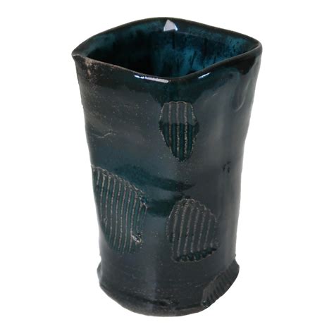 Handbuilt Organic Sculptural Pinched Square Rim Ceramic Vase In Dark