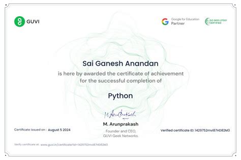 Completed Python With Iit Course By Guvi Sai Ganesh Posted On The