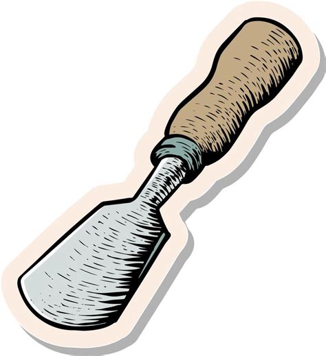 Hand Drawn Sticker Style Half Round Chisel In Woodcut Drawing Vector