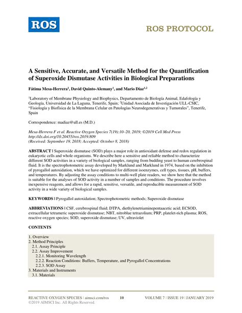 Pdf Ros Protocol Ros A Sensitive Accurate And Versatile Method For The Quantification Of