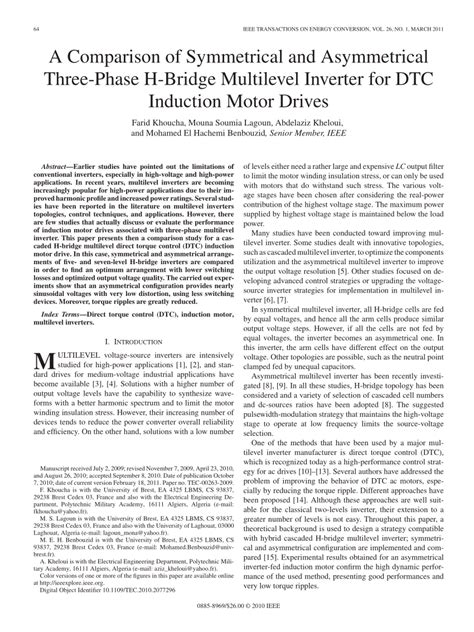 Pdf A Comparison Of Symmetrical And Asymmetrical Three Phase H Bridge Multilevel Inverter For