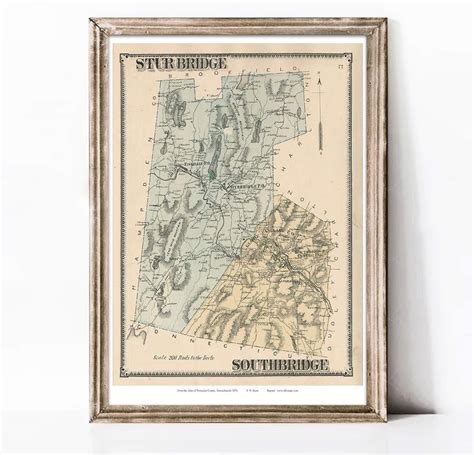 Historic Map Poster Of Sturbridge And Southbridge 1870
