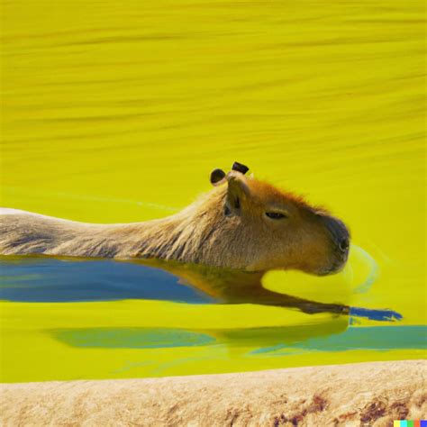 A Long Shot Of A Capybara Swimming In A Yellow Pool Uhd 8k Ultra