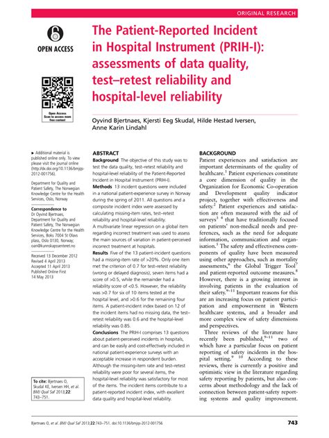 Pdf The Patient Reported Incident In Hospital Instrument Prih I