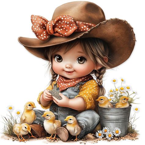 Girl And Chicks Fabric Panel Square ~4x45x5 6x6 8x8 10x10 12x12