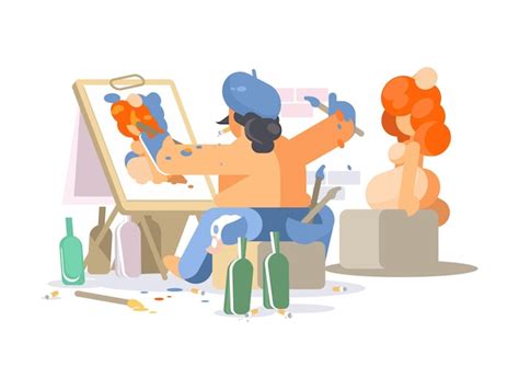 Premium Vector Painter Draws Naked Girl