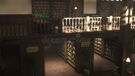 Library Interior With Labeled Genre Sections Providing Organized Access Stock Footage Video Of