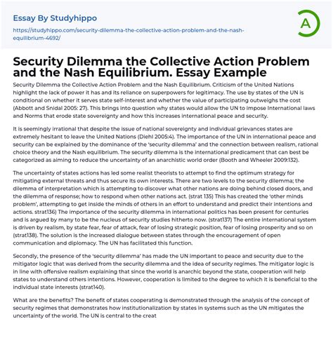 Security Dilemma The Collective Action Problem And The Nash Equilibrium