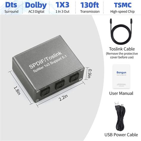 1 to 3 digital audio spdif toslink optical cable splitter switch bonestec