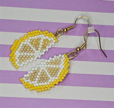 Lemon Wedge Slice Miyuki Delica Seed Beaded Earrings Etsy
