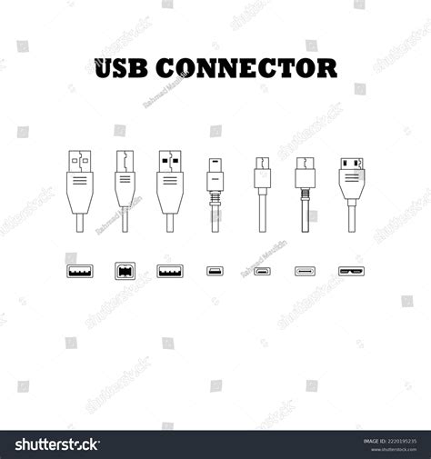 Usb Connector Icon Set Line Art Stock Vector Royalty Free 2220195235 Shutterstock