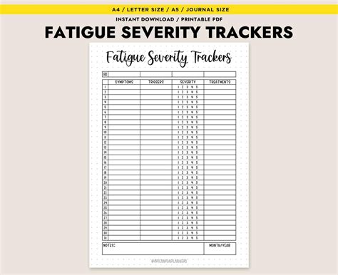 Fatigue Severity Tracker Printable Health Log Symptom Trigger Pdf Instant Download A4 Letter A5