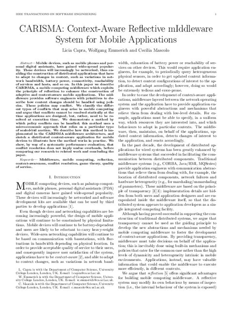 Pdf Carisma Context Aware Reflective Middleware System For Mobile