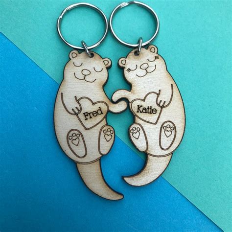 Couple Otter Keychain Etsy