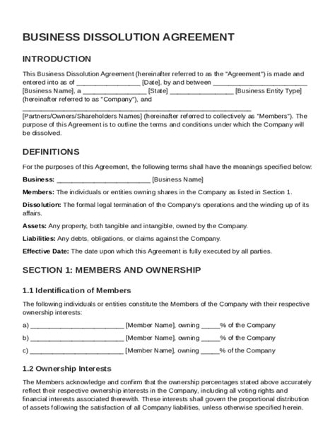 Business Dissolution Agreement Template Form Fill Out And Sign