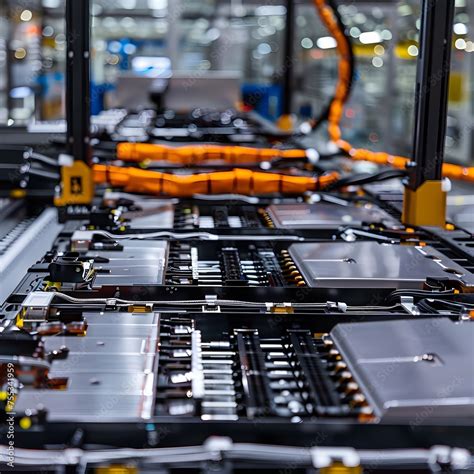 Detailed Close Up Of An Electric Vehicle Battery Cell Assembly Line