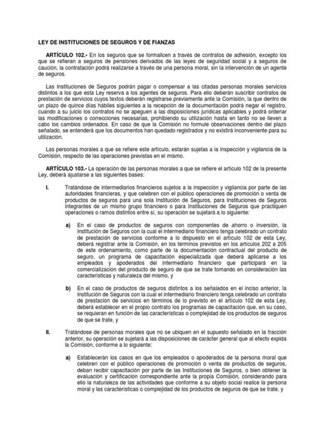 Ley De Instituciones De Seguros Y De Fianzas Pdf Pdf Póliza De