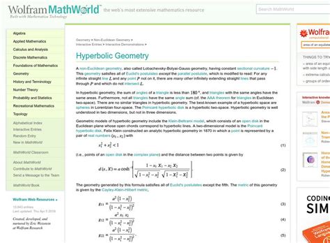 Wolfram Math World Hyperbolic Geometry Handout For 9th 10th Grade