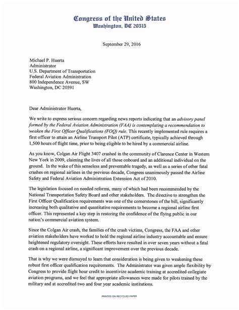 Letter To Congress Template