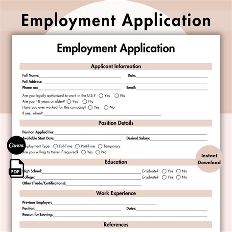 Employment Application Editable Job Application Template New Employee