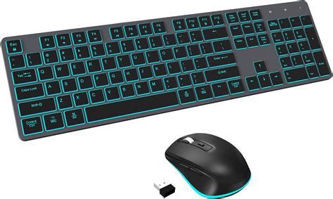 Wireless Keyboard And Mouse Rgb Backlit Combo Slim And Quiet Rechargeable Light Up