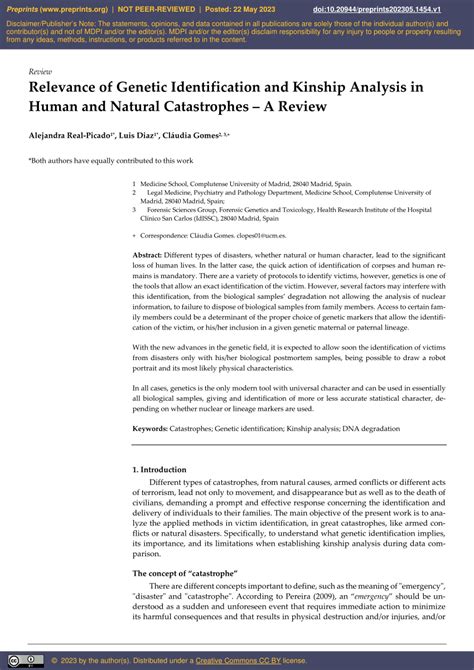 Pdf Relevance Of Genetic Identification And Kinship Analysis In Human And Natural Catastrophes