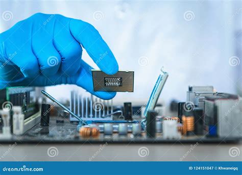 Close Up Of Scientist Hand Holding Computer Microchip Technology Computer Concept Stock Image