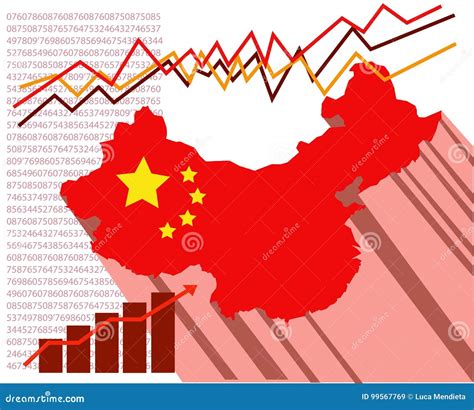 The Map Of The Peoples Republic Of China With Economic Graphs Behind Stock Illustration