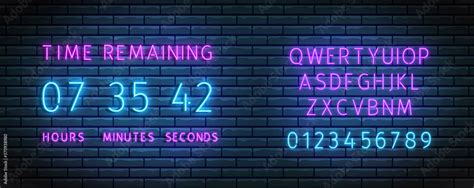 Countdown Timer Neon Clock Counter Wiht Font Vector Time Remainig