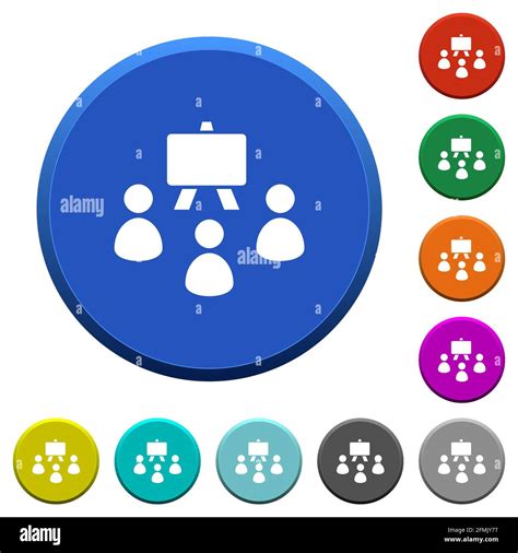 Classroom Round Color Beveled Buttons With Smooth Surfaces And Flat White Icons Stock Vector