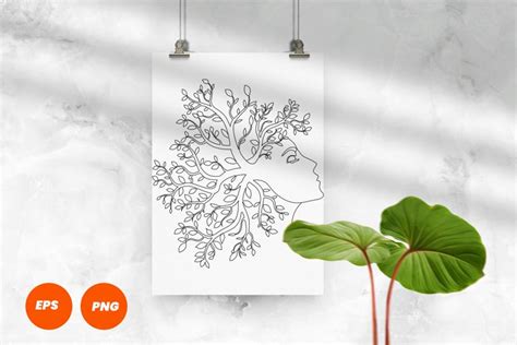 Face Woman With Tree Line Art