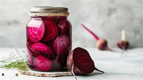 Premium Photo A Jar Of Pickled Beets On A Table