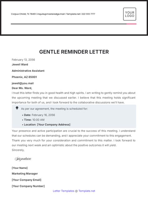 Friendly Reminder Letter Sample Free Friendly Reminder Letter Template