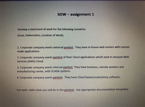 Solved Sow Assignment 1 Develop A Statement Of Work For