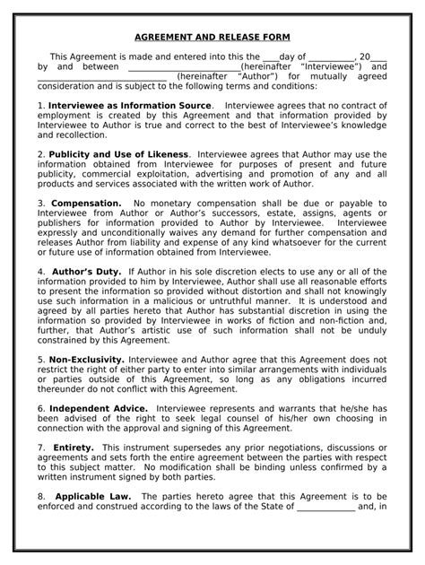 Agreement And Release Writer Doc Template Pdffiller