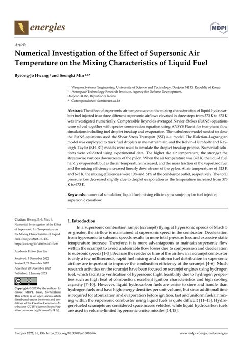 Pdf Numerical Investigation Of The Effect Of Supersonic Air Temperature On The Mixing