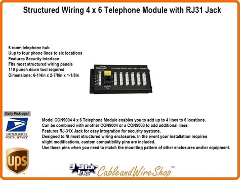 Structured Wiring 4 X 6 Telephone Module With Rj31 Jack 3 Star Incorporated