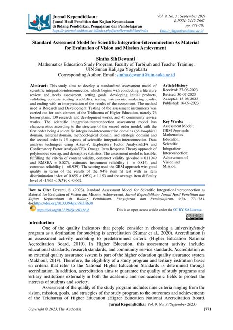 Pdf Standard Assessment Model For Scientific Integration